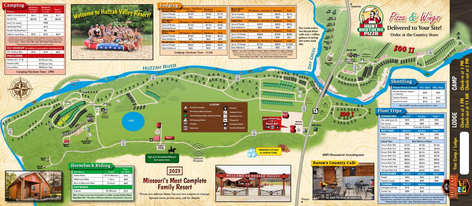 Huzzah Valley Resort Map, Steelville, MO