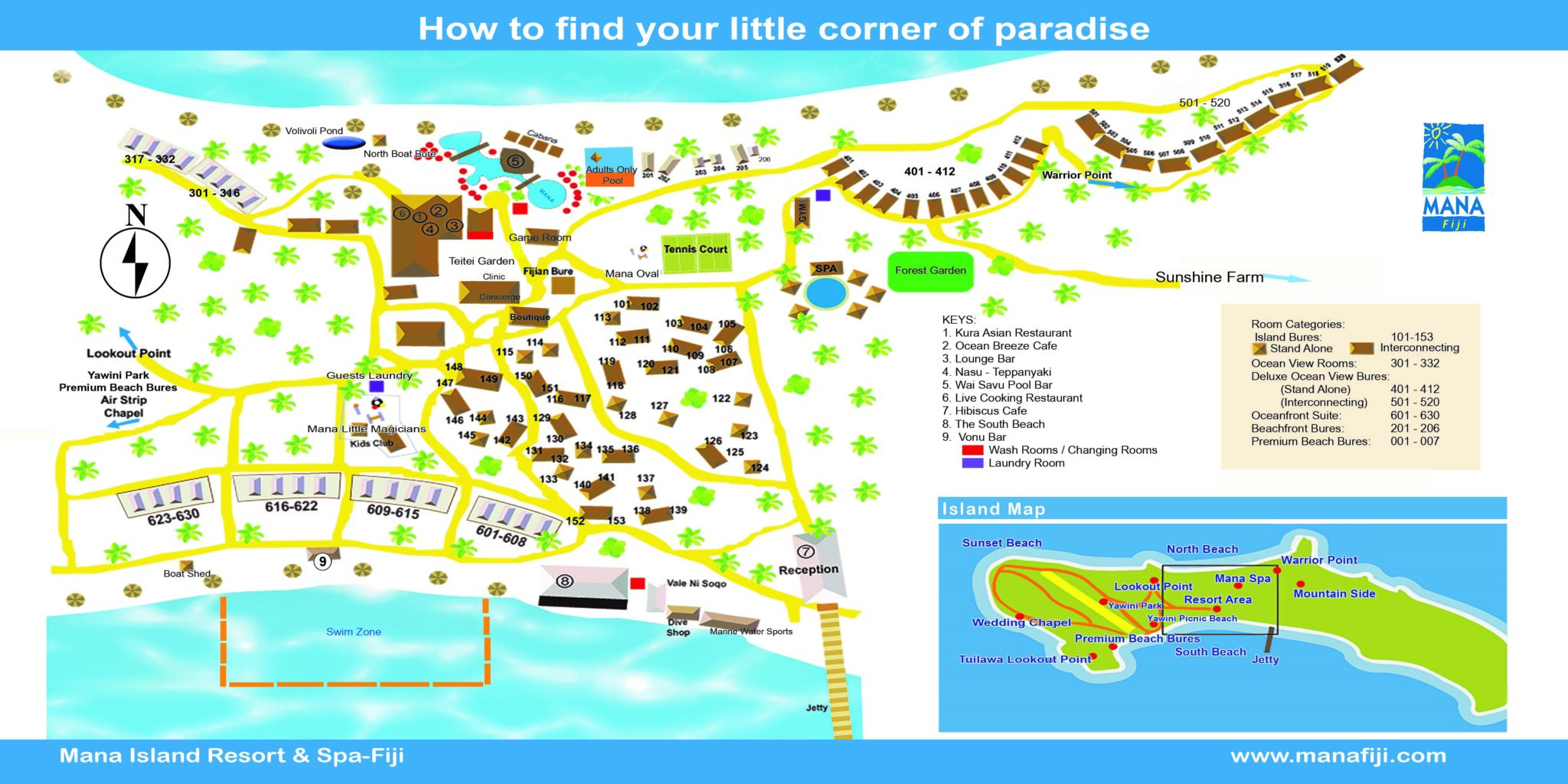 Mana Island Resort & Spa Map - Fiji
